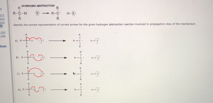 Solved HYDROGEN ABSTRACTION R-C-H X: R- C H -X: 25 012 | Chegg.com