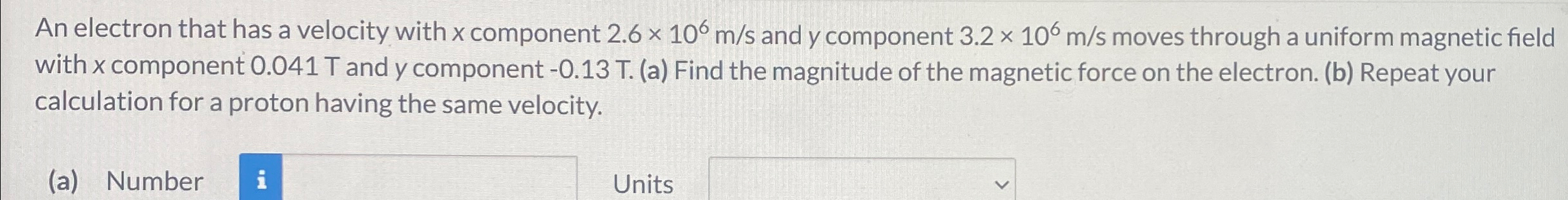 Solved An electron that has a velocity with x ﻿component | Chegg.com
