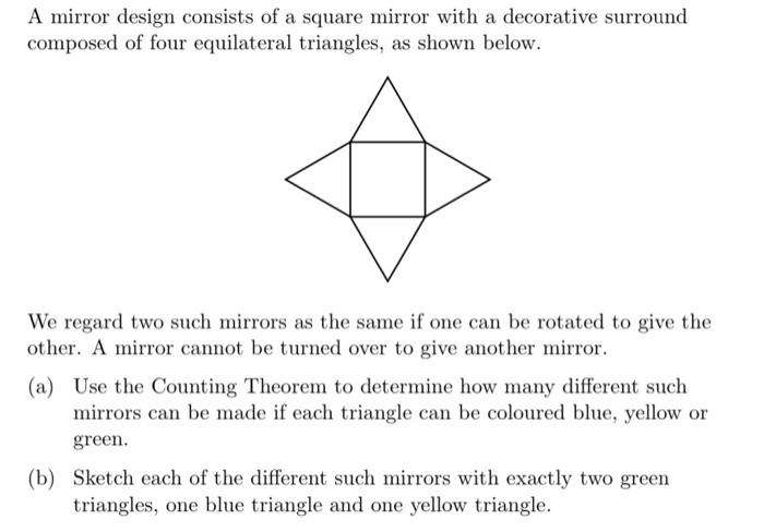 Solved A mirror design consists of a square mirror with a | Chegg.com
