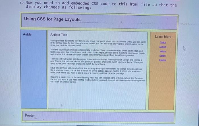 Solved 2) Now you need to add embedded css code to this html | Chegg.com