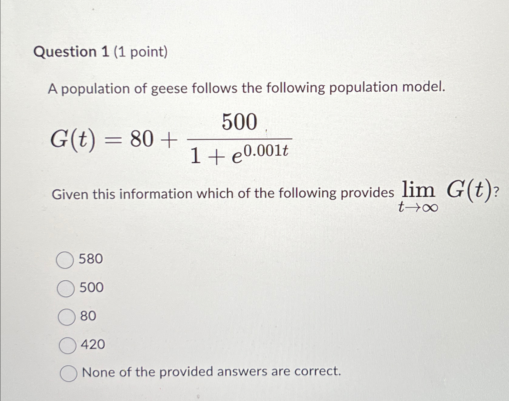 Solved Question 1 (1 ﻿point)A population of geese follows | Chegg.com