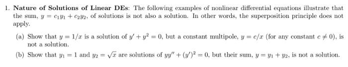Solved 1. Nature of Solutions of Linear DEs: The following | Chegg.com