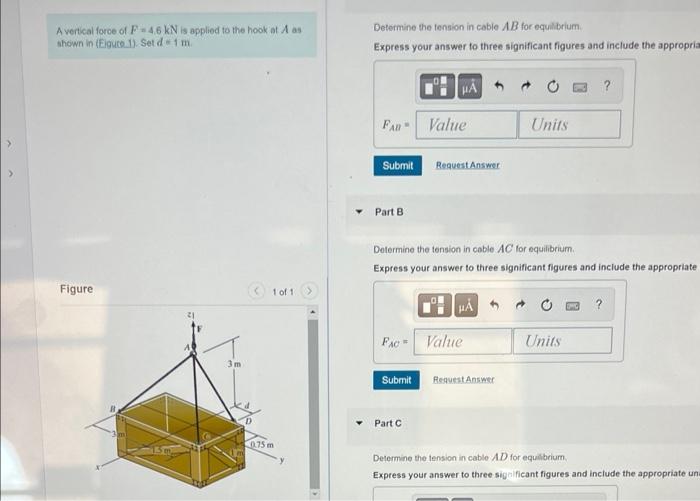 Solved A vertcal force of F=4.6kN is applied to the hook at | Chegg.com