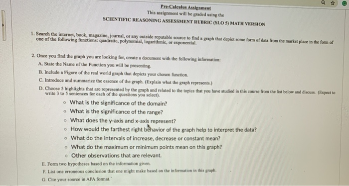 Solved Pre-Calculus Assignment This assignment will be | Chegg.com