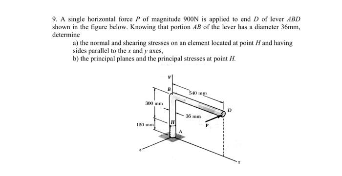 Solved 9. A single horizontal force P of magnitude 900 N is | Chegg.com