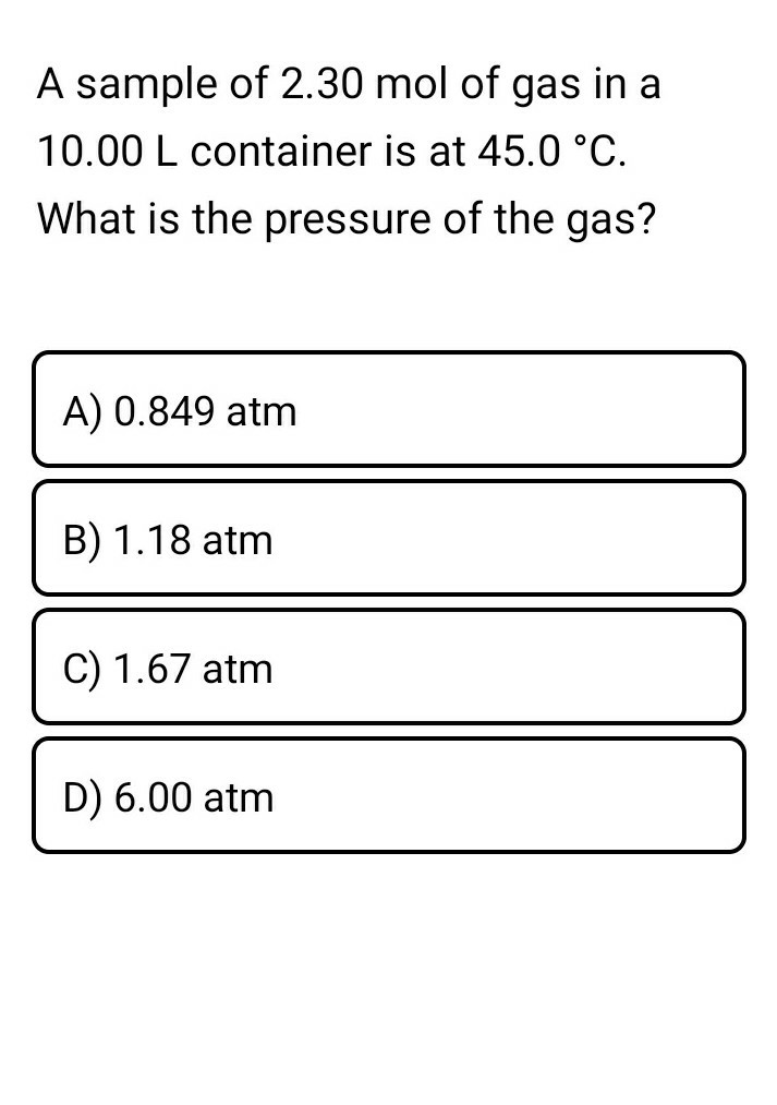 Solved A sample of 2.30 mol of gas in a 10.00 L container is | Chegg.com