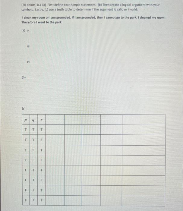 Solved (20 points) 8.) (a) First define each simple | Chegg.com