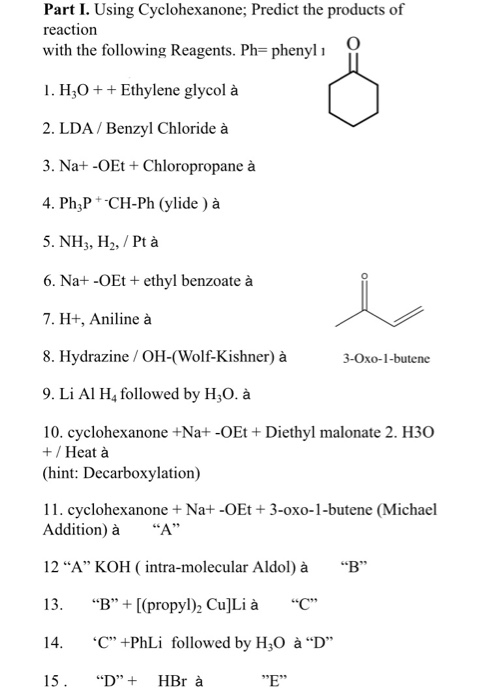 Solved Part I. Using Cyclohexanone; Predict the products of | Chegg.com