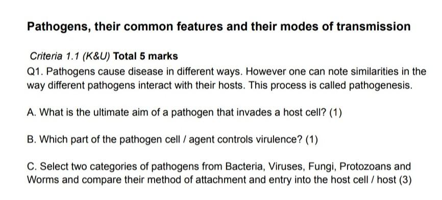 Solved Pathogens, their common features and their modes of | Chegg.com