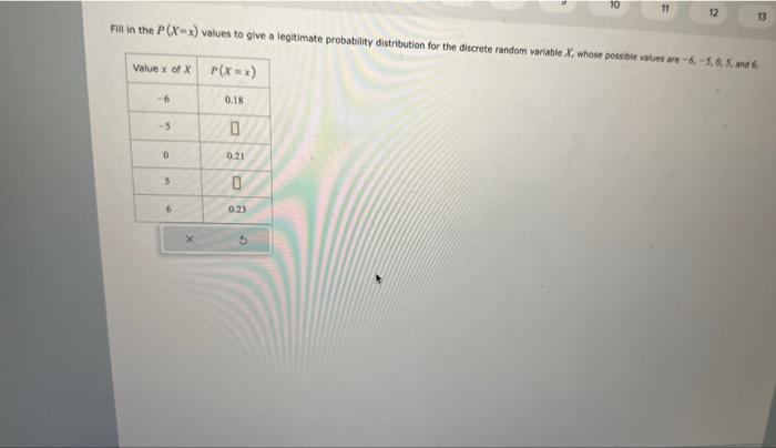 Solved Fill in the P(X=x) values to give a legitimate | Chegg.com
