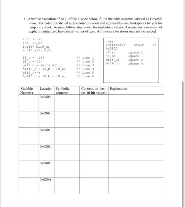 Solved 11. After the execution of ALL of the C code below, | Chegg.com
