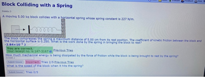 Solved ta Print Block Colliding with a Spring Points: A | Chegg.com