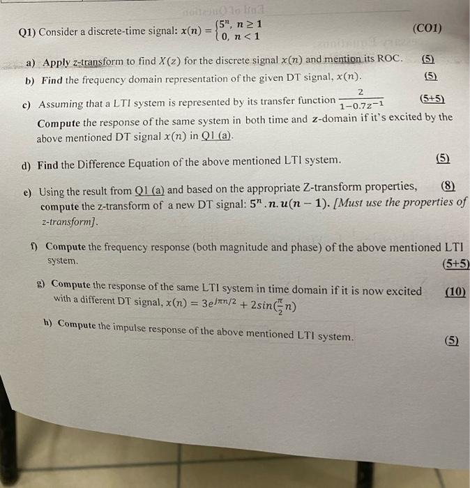 Solved Q1) Consider a discrete-time signal: | Chegg.com
