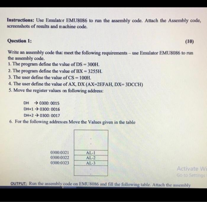 Solved Instructions: Use Emulator EMU8086 to run the | Chegg.com