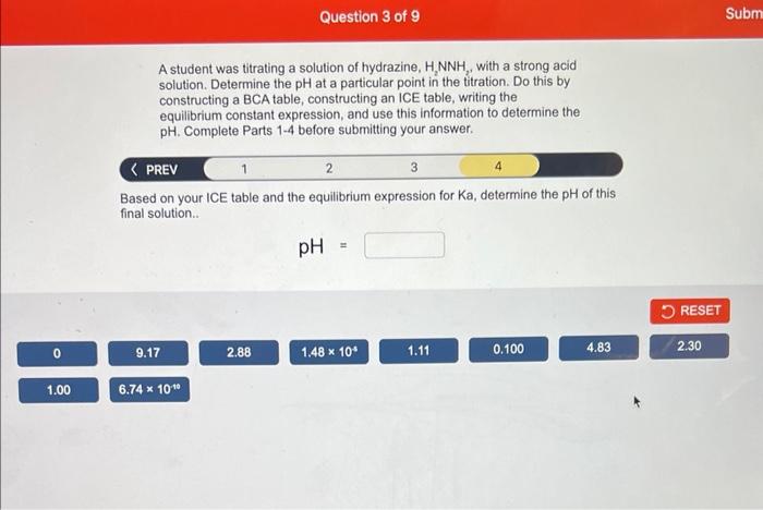 Solved A student was titrating a solution of hydrazine, | Chegg.com