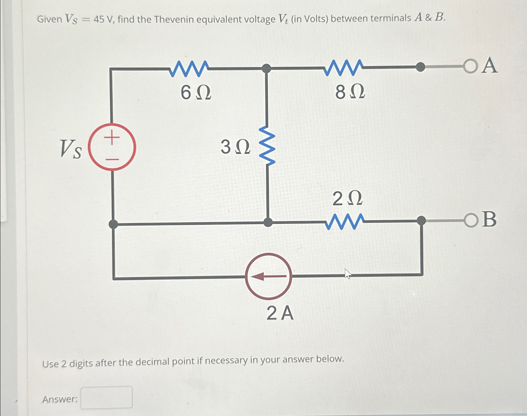 Solved Given VS=45V, ﻿find the Thevenin equivalent voltage | Chegg.com