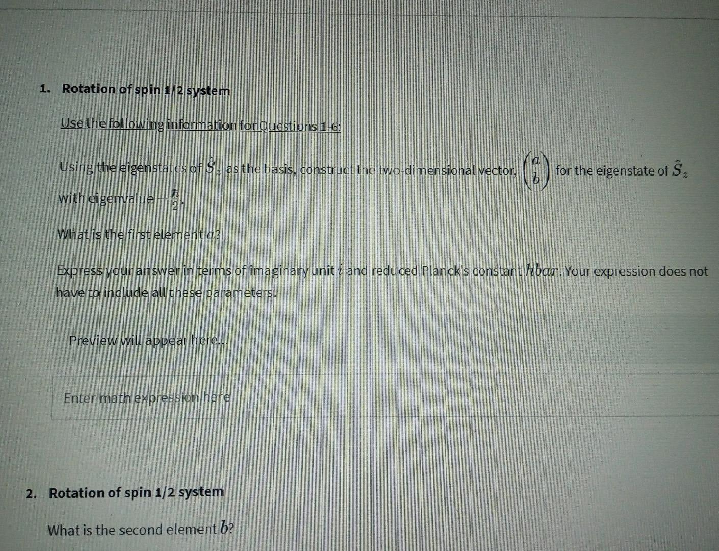 Solved 1. Rotation of spin 1/2 system Use the following | Chegg.com