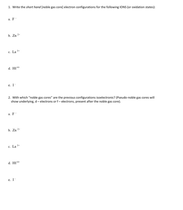 Solved 1. Write the short hand (noble gas core) electron | Chegg.com