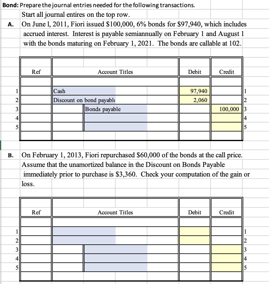 Solved Bond: Prepare the journal entries needed for the | Chegg.com