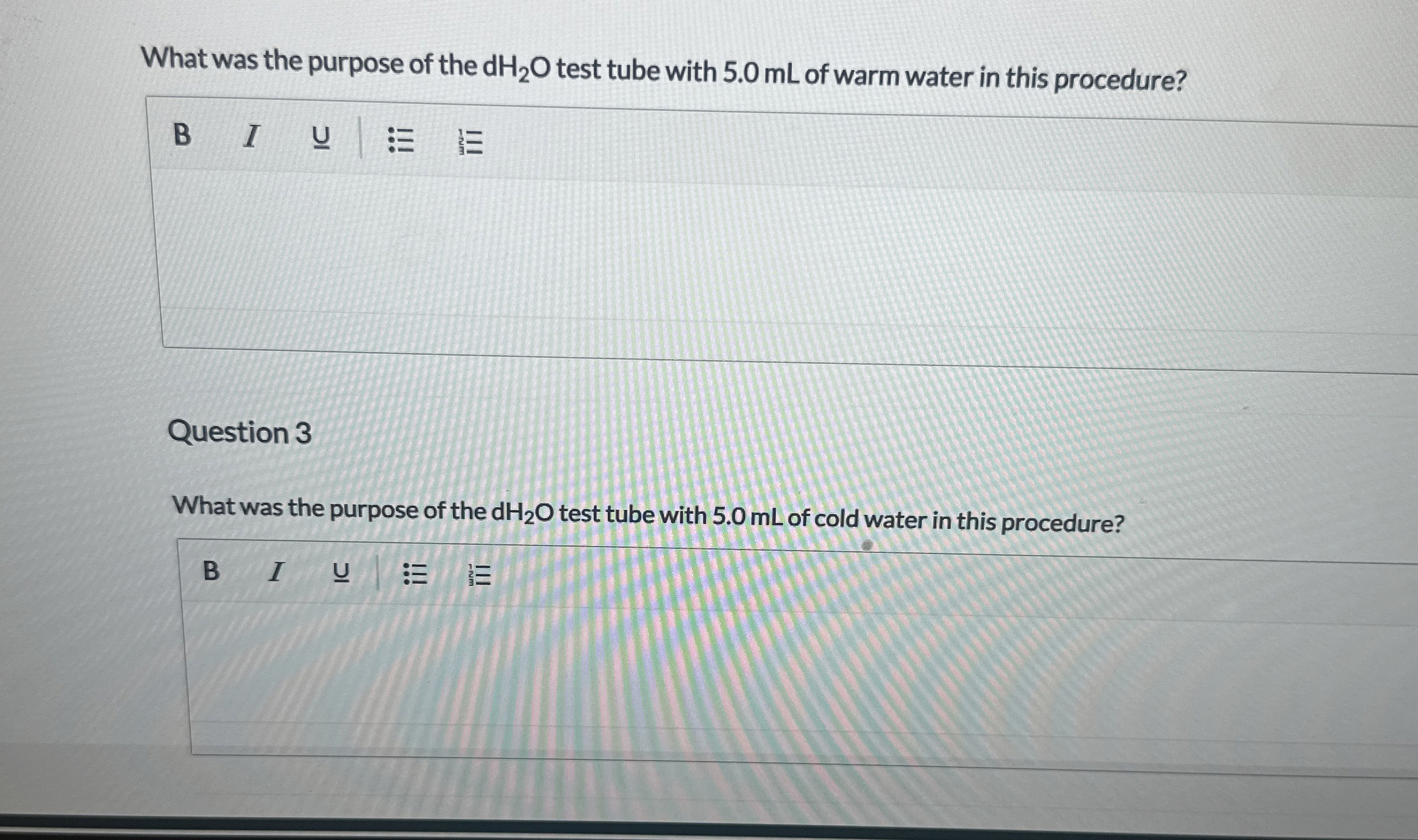 Solved What was the purpose of the dH2O ﻿test tube with 5.0 | Chegg.com