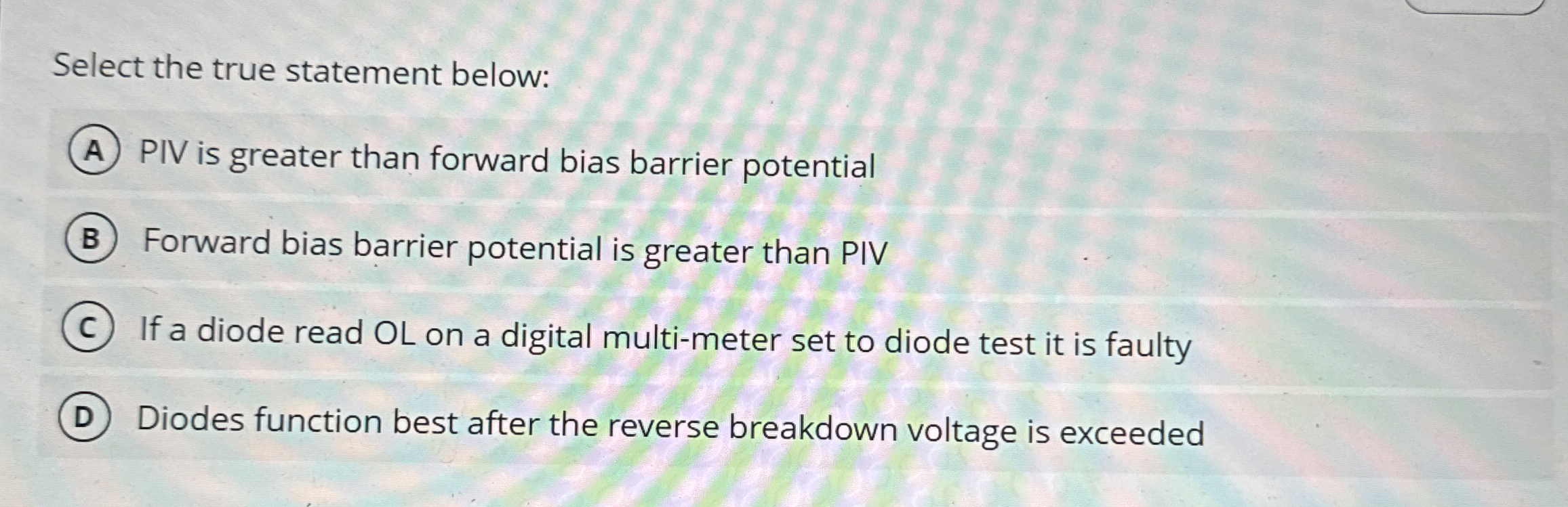 Solved Select the true statement below:PIV is greater than | Chegg.com
