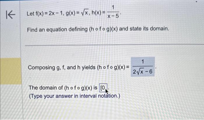 Solved Let f(x)=2x−1,g(x)=x,h(x)=x−51 Find an equation | Chegg.com