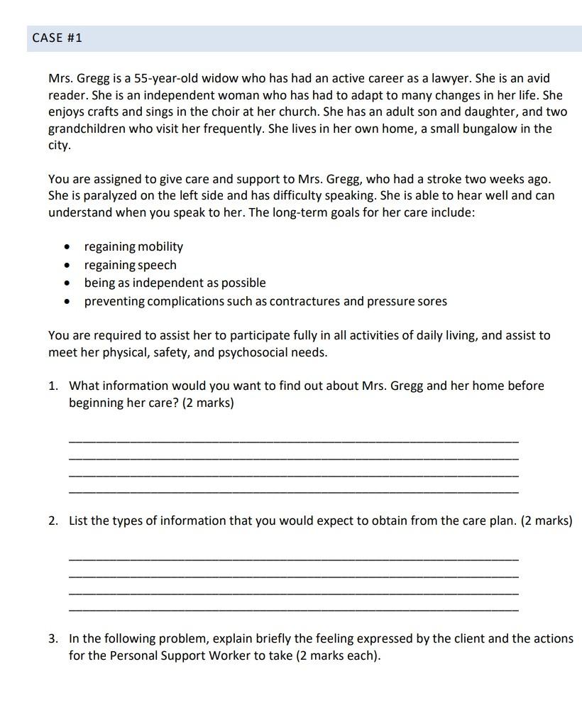 Solved CASE #1 Mrs. Gregg is a 55-year-old widow who has had | Chegg.com