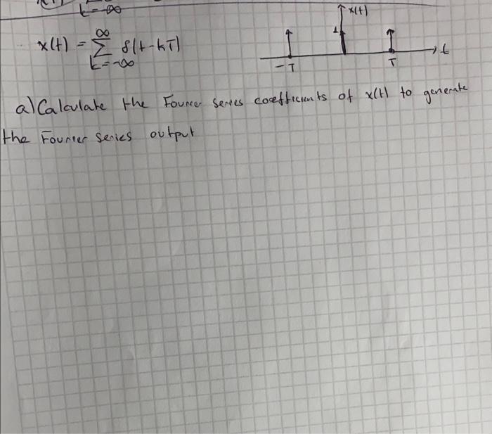 Solved x(t)=∑k=−∞∞δ(t−kT) a) Calculate the Founce series | Chegg.com