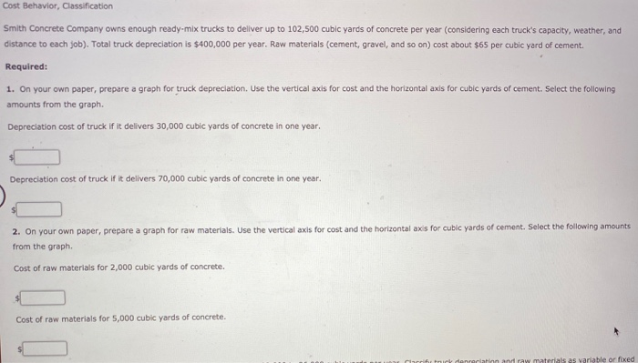 Solved Cost Behavior, Classification Smith Concrete Company | Chegg.com