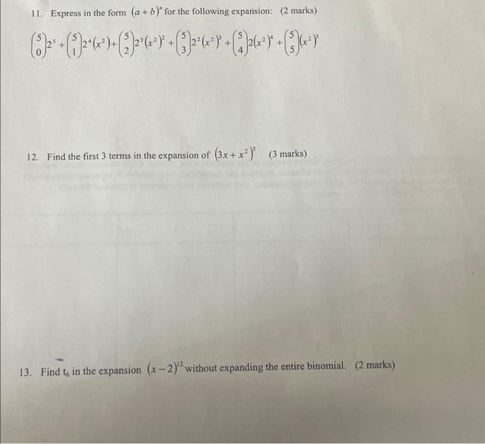 Solved 11. Express in the form (a + b)" for the following | Chegg.com