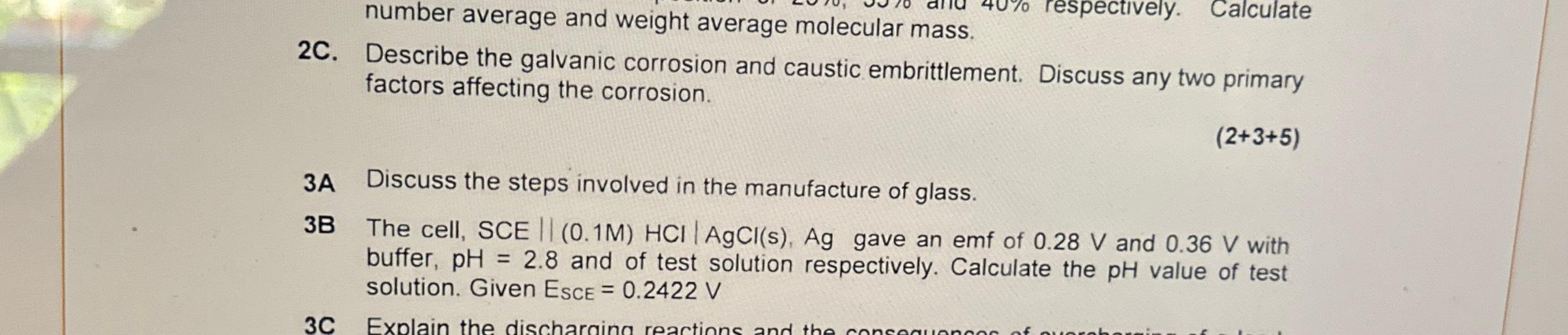 Solved number average and weight average molecular mass.2C. | Chegg.com