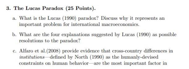 Solved 3. The Lucas Paradox (25 Points). a. What is the | Chegg.com