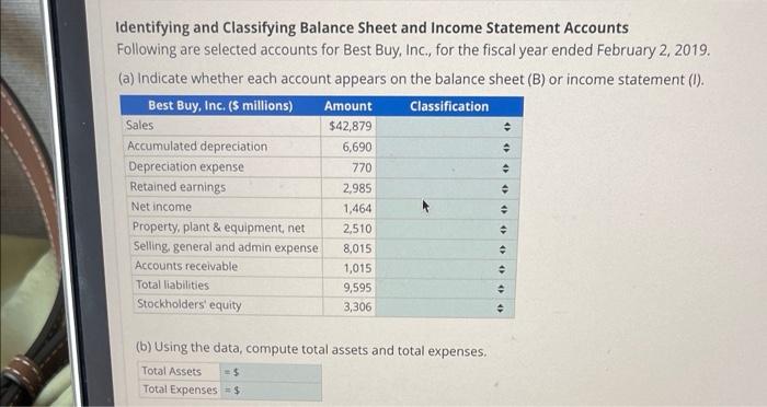 Solved Identifying and Classifying Balance Sheet and Income | Chegg.com