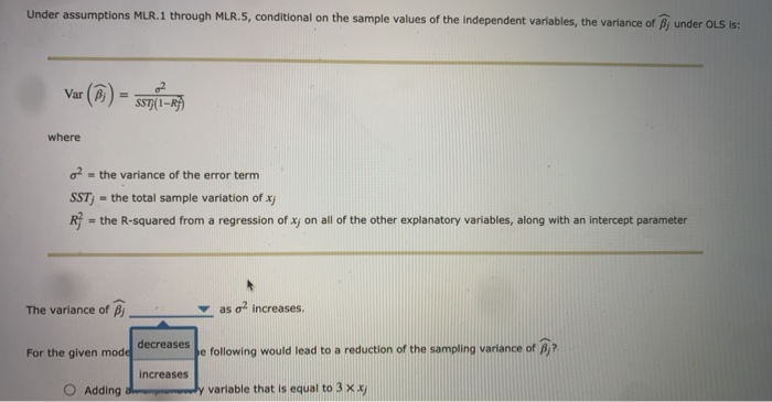 Solved Under assumptions MLR.1 through MLR.5, conditional on | Chegg.com