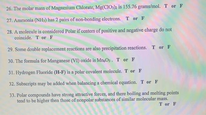 Solved 26. The molar mass of Magnesium Chlorate, Mg(CIO3)2 | Chegg.com