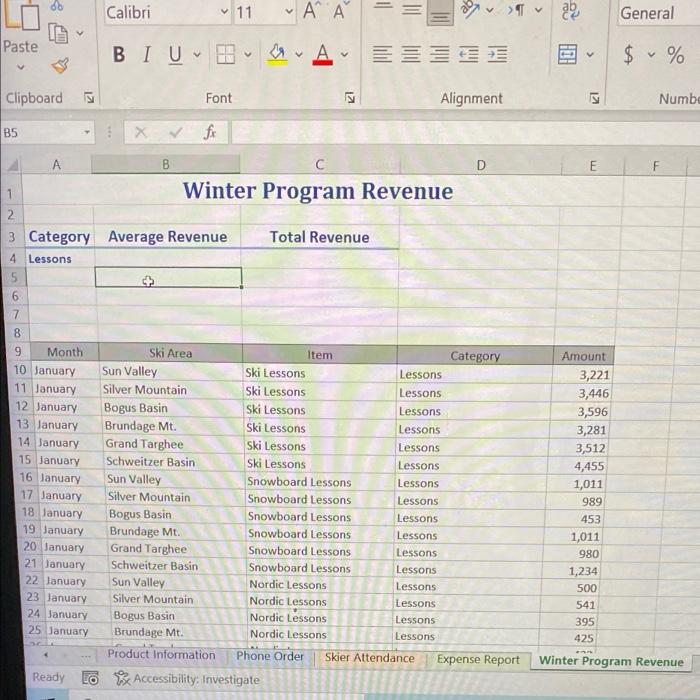 20 On the Winter Program Revenue sheet, in cell B4, | Chegg.com