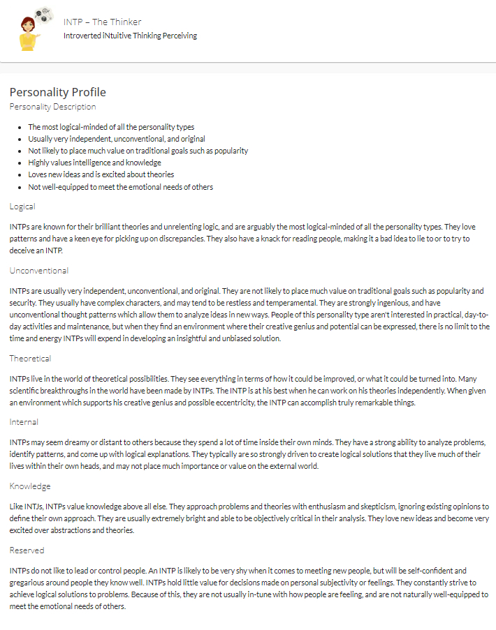 Solved Complete one objective personality profile or | Chegg.com