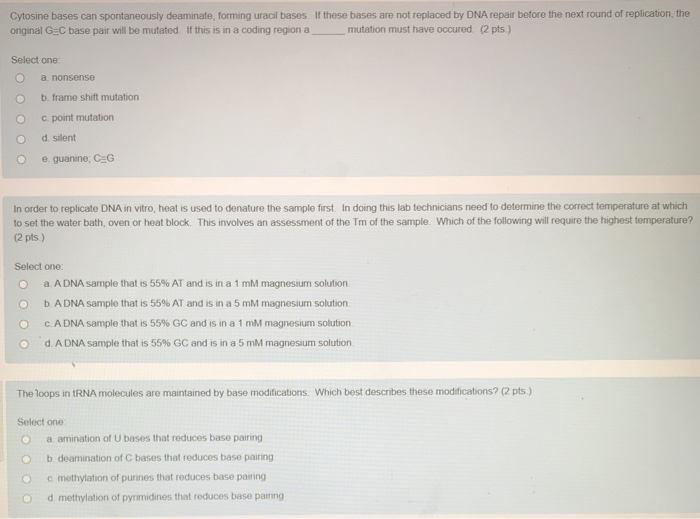 Solved Cytosine bases can spontaneously deaminate, forming | Chegg.com