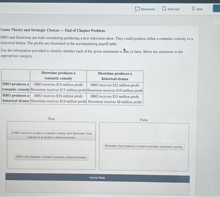 Solved Game Theory and Strategic Choices - 1 End of Chapter | Chegg.com