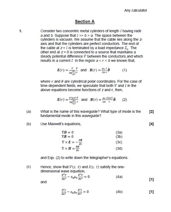 Solved Any calculator Section A Consider two concentric | Chegg.com