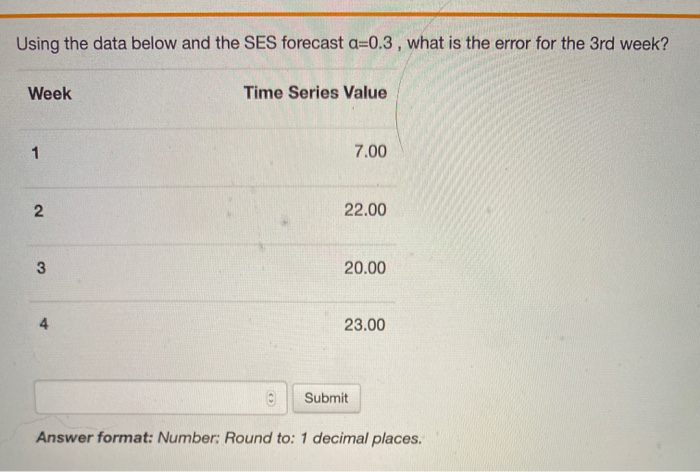Solved Using the data below and the SES forecast a=0.3 , | Chegg.com