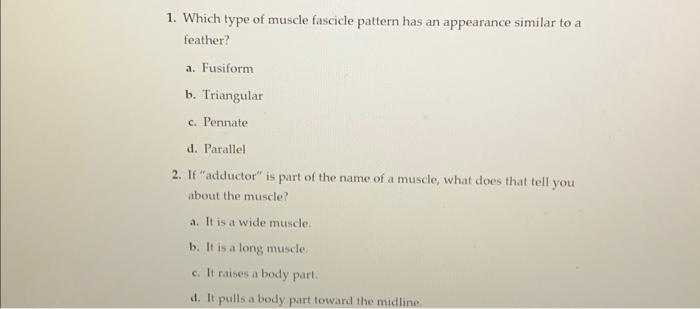 Solved 1. Which type of muscle fascicle pattern has an | Chegg.com
