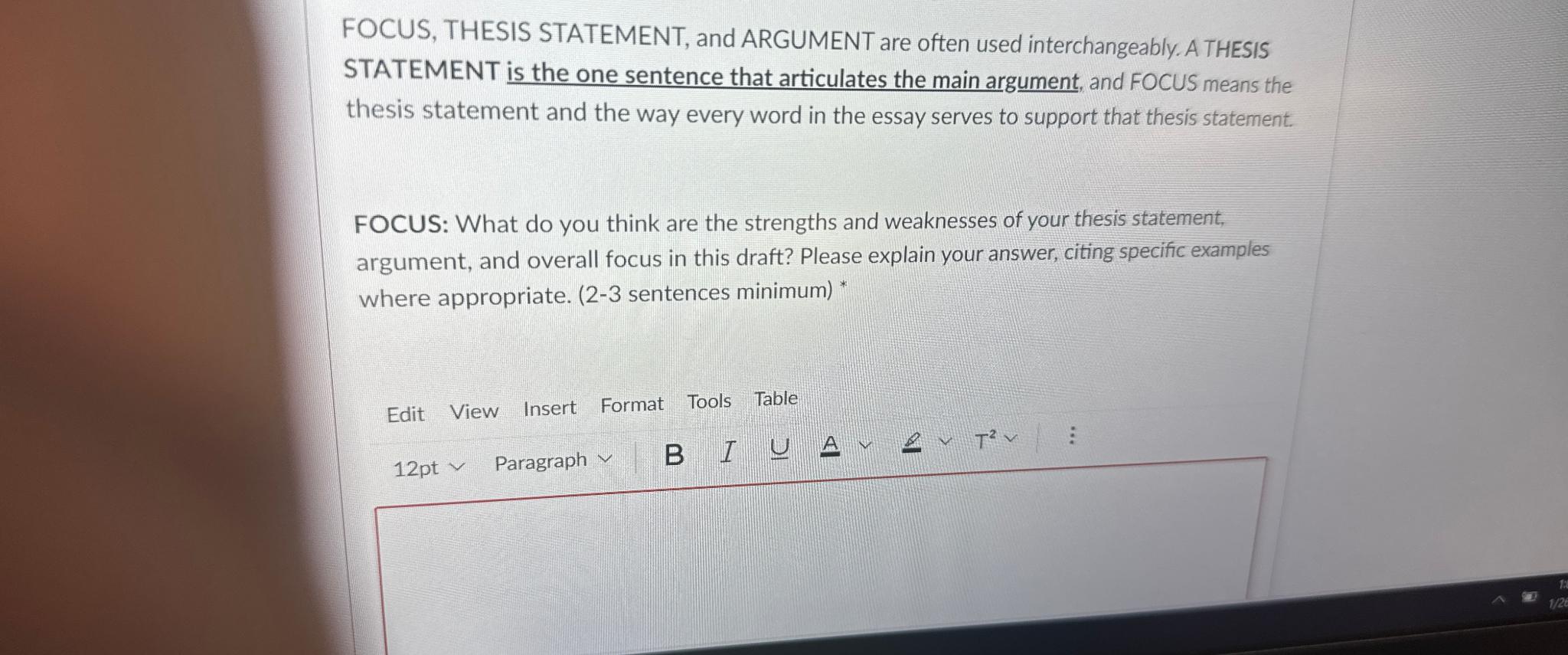 Solved FOCUS, THESIS STATEMENT, and ARGUMENT are often used | Chegg.com