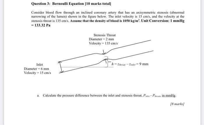 Solved Question 3: Bernoulli Equation [10 marks total] | Chegg.com