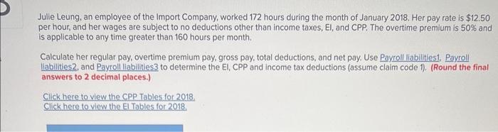 Solved Julie Leung, an employee of the Import Company, | Chegg.com