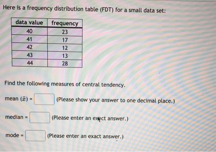 Solved Here is a frequency distribution table (FDT) for a | Chegg.com