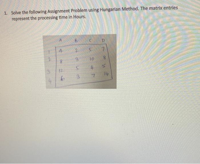 Solved 1. Solve the following Assignment Problem using | Chegg.com