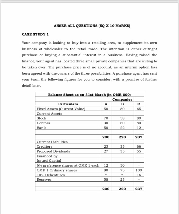 Solved ANSER ALL QUESTIONS (5Q X 10 MARKS) CASE STUDY 1 Your | Chegg.com