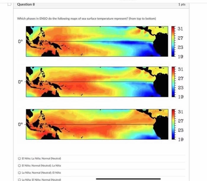 Solved Question 8 1 pts Which phases in ENSO do the | Chegg.com