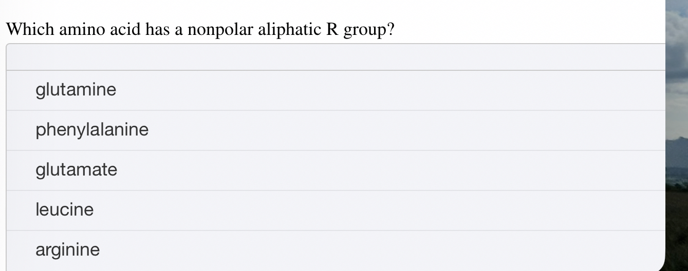 Solved Which amino acid has a nonpolar aliphatic R | Chegg.com